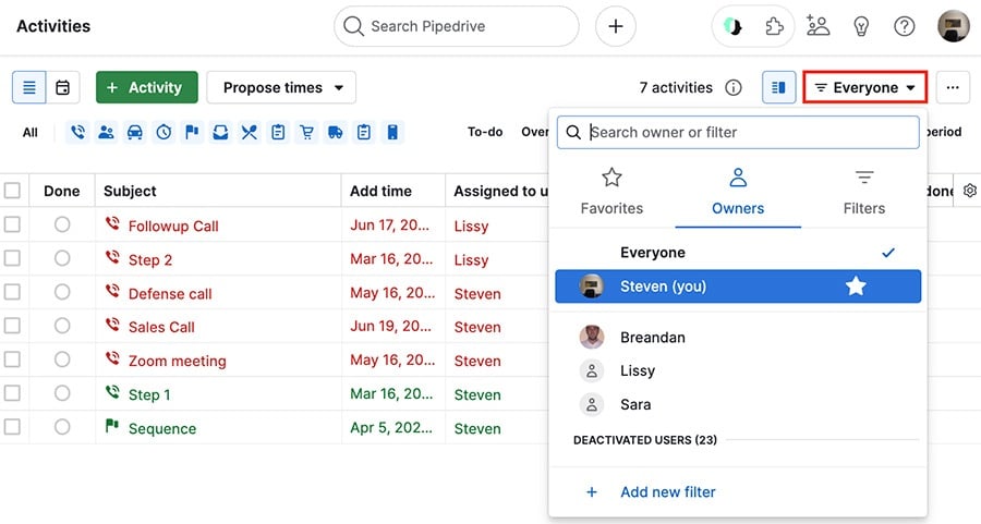 How can I filter my activities in the list view? - Knowledge Base | Pipedrive